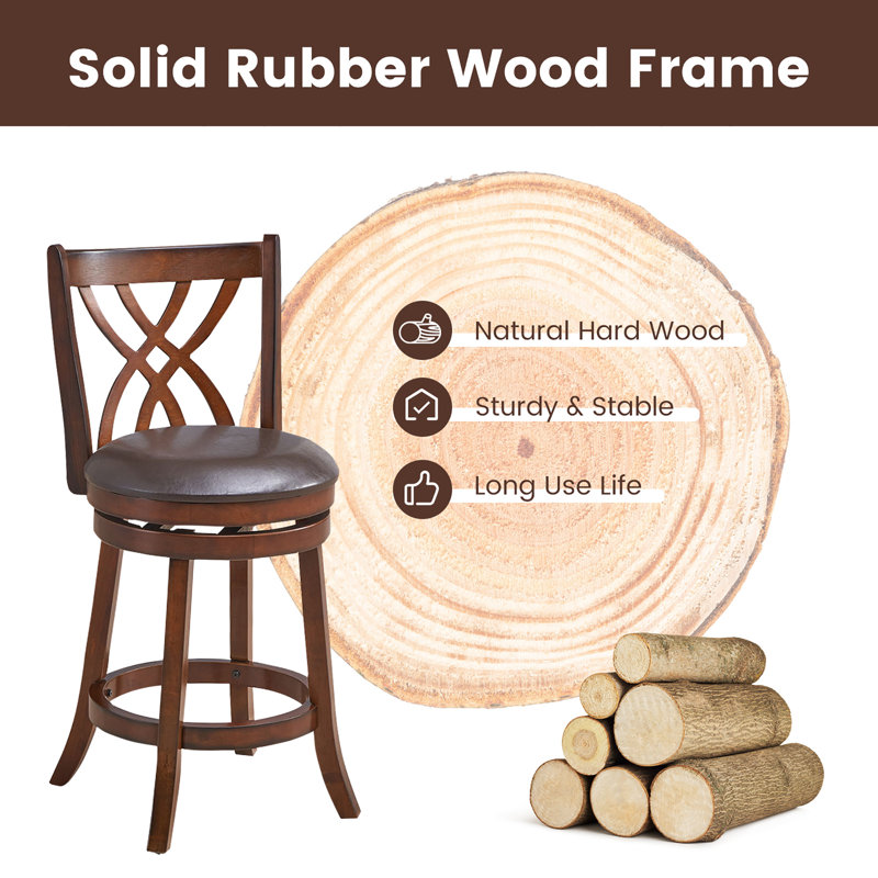 Red Barrel Studio Swivel Counter Height Dining Pub Chairs with Rubber Wood Legs Counter Stool 24 Seat Height 2